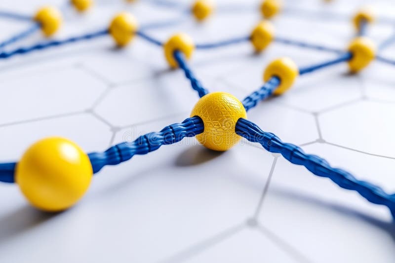 Close Up of a Yellow and Blue Network Model with Connected Nodes ...