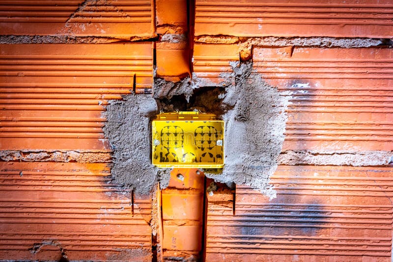 Close Up of a Yellow Box for Electrical Plugs Installation Stock Image ...