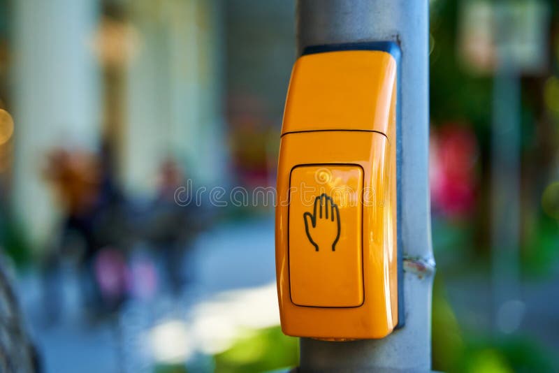 Close-up, Yellow Button To Switch Traffic Lights Stock Photo - Image of ...