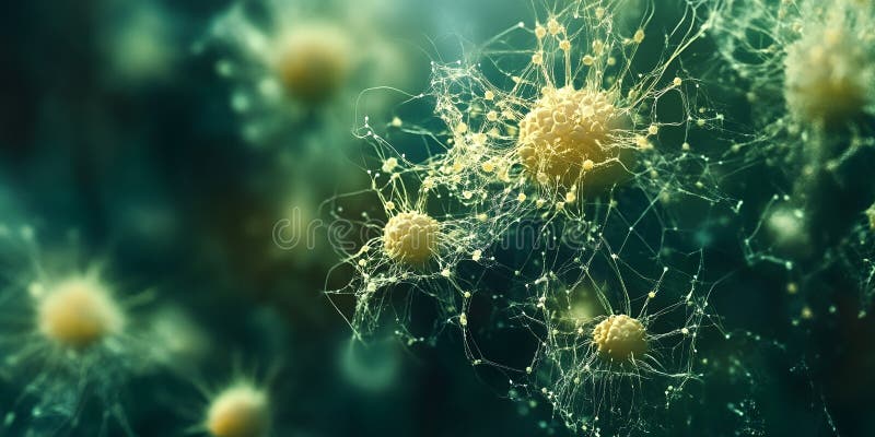 Closeup of Yellow Cells Connected by Thin Strands Stock Illustration ...