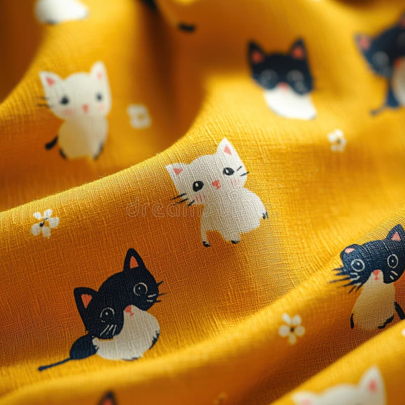 Cute Cat Pattern Fabric stock illustration. Illustration of white ...