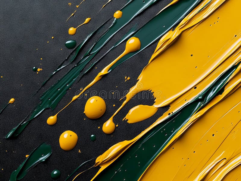 A Close Up of a Yellow and Green Paint Splatter on a Black Surface ...