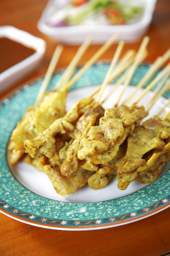 Close Up Yellow Indian Pork Satay Stock Image - Image of dish, close ...