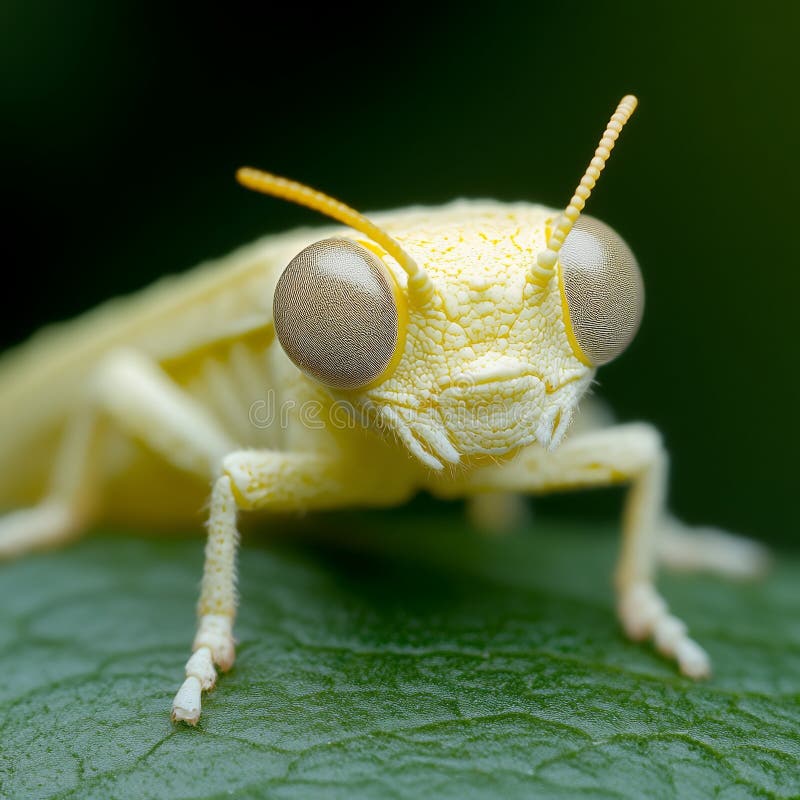 A Close-up of a Yellow Insect Resting on a Green Leaf, Showing Its ...