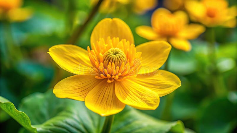 Yellow Marsh Marigold Flower Close-Up - Generative AI Stock Photo ...