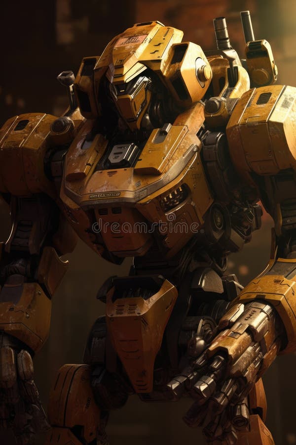 Close Up of Yellow Mecha Giant Robot, Created Using Generative Ai ...