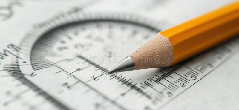 Close-up of Yellow Pencil on Protractor and Ruler for Educational ...