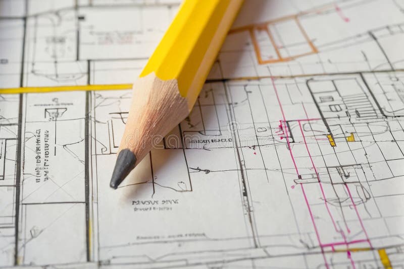 Close-up of Two Yellow Pencils on a Technical Drawing Project and an ...