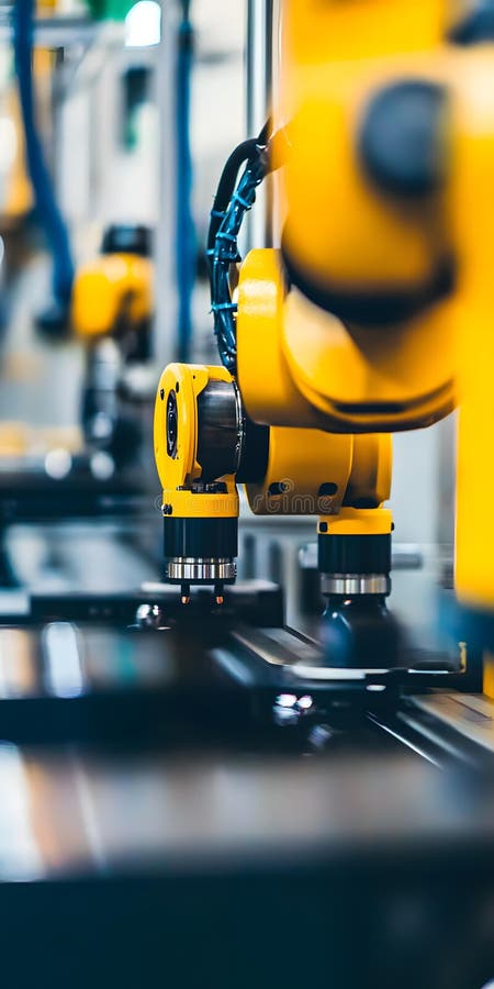 Close-Up of Yellow Robotic Arm with Cable Stock Illustration ...