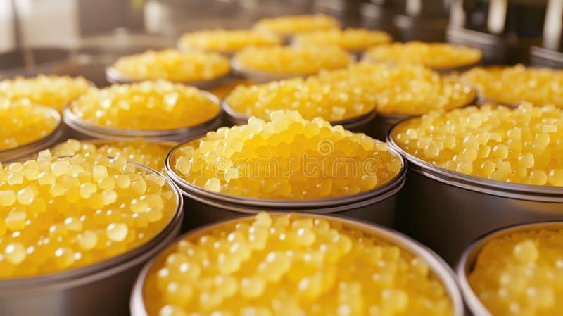 Close-up of Yellow Tapioca Pearls in Metal Containers Stock Image ...