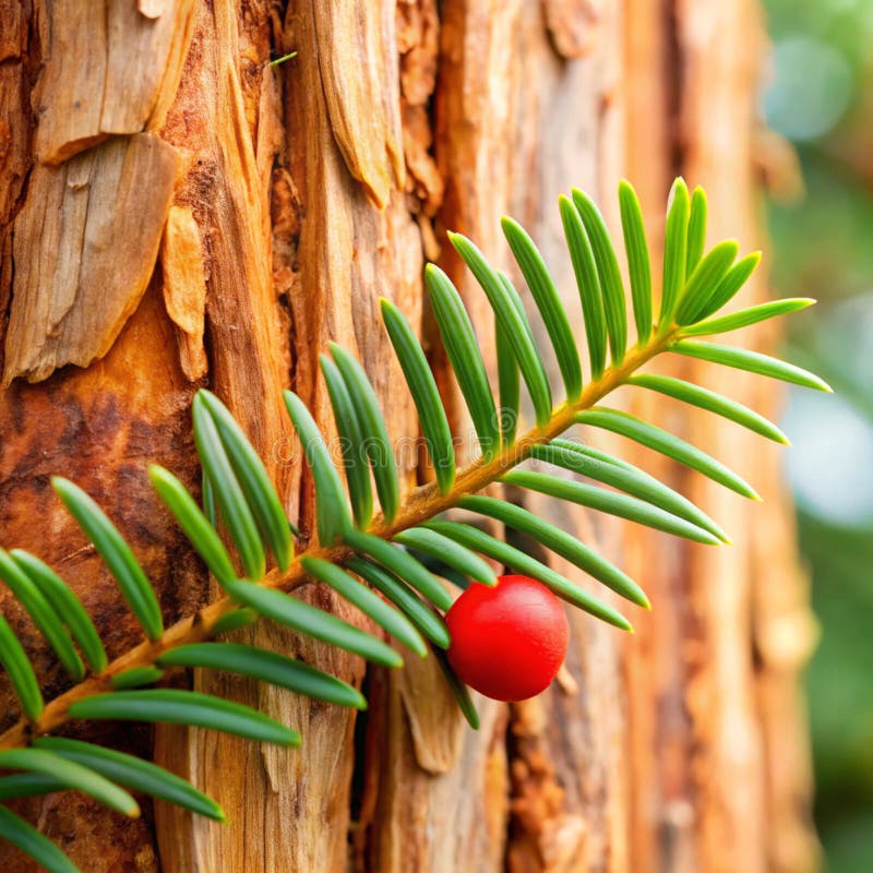 Close-Up of Yew Tree Bark and Small Twig Stock Illustration ...