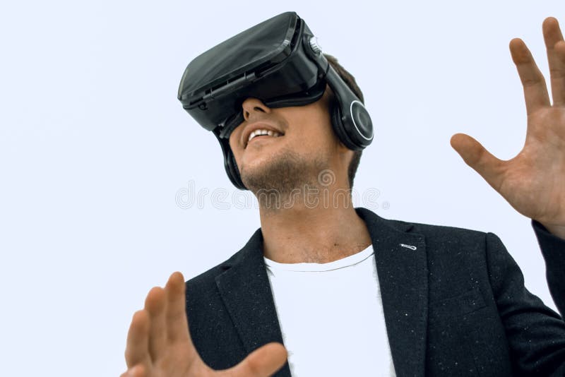 Close Up.young Businessman in a Virtual Reality Helmet Stock Photo ...