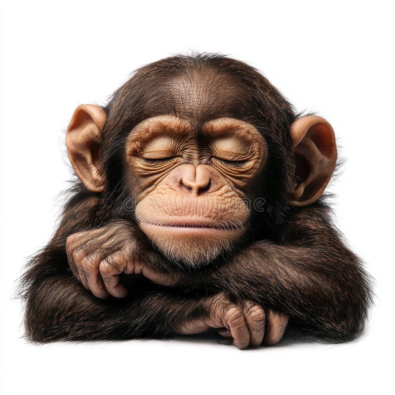 Serene Young Chimpanzee Sleeping Peacefully on White Background Stock ...