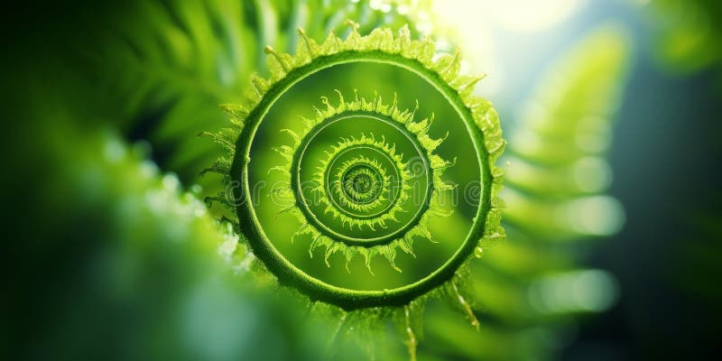 Close-up of a Young Fern Spiral with a Dizzying Geometric Pattern ...