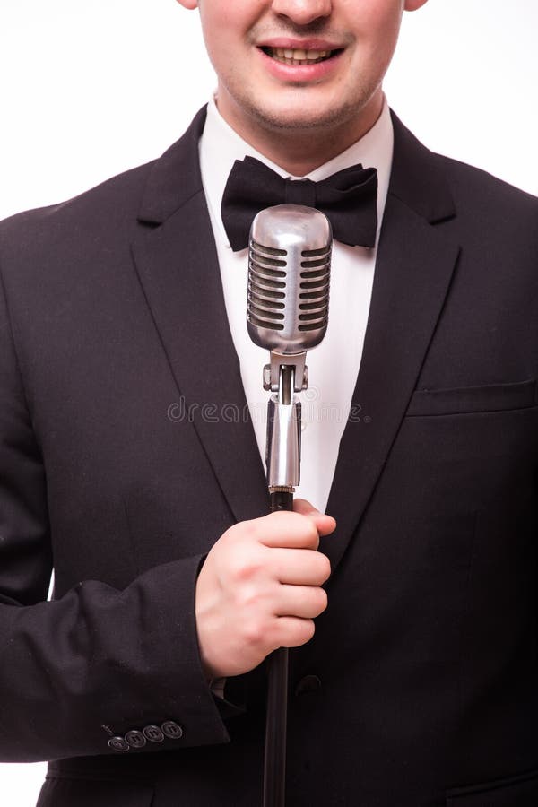 Close Up Young Frontman Suit Singing Microphone Stock Photos - Free ...