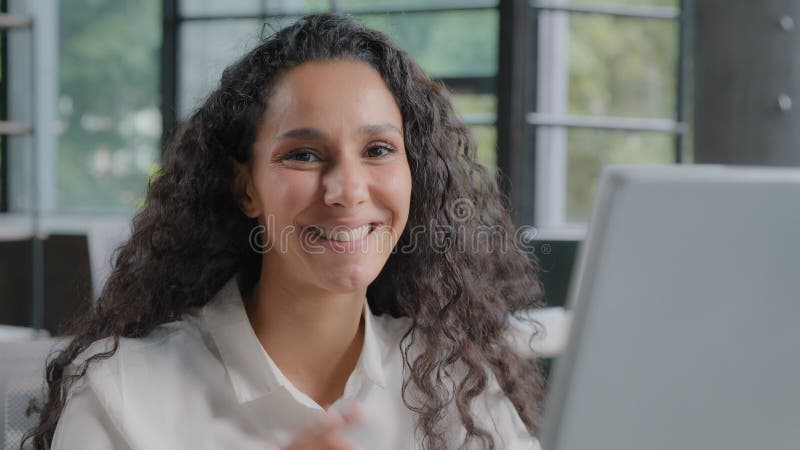 Close-up Young Hispanic Woman Professional Manager Working in Office on ...