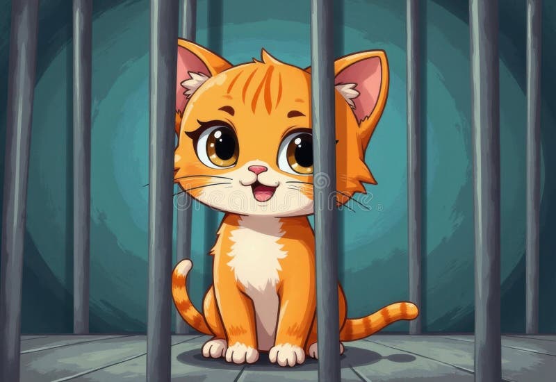 Close Up a Young Kitten Behind Prison Bars Stock Illustration ...