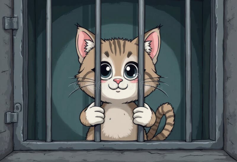 Close Up a Young Kitten Behind Prison Bars Stock Illustration ...
