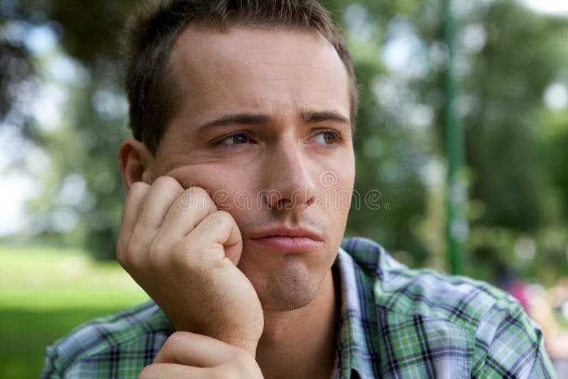 Close-up of Young Man Contemplating Stock Image - Image of young ...