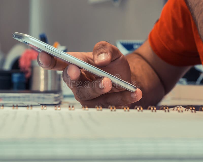 Close Up of Young Man Hand Using Mobile Smart Phone in the Office ...