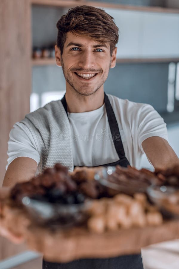 Young Man Holding a Tray with a Healthy Breakfast Stock Photo - Image ...