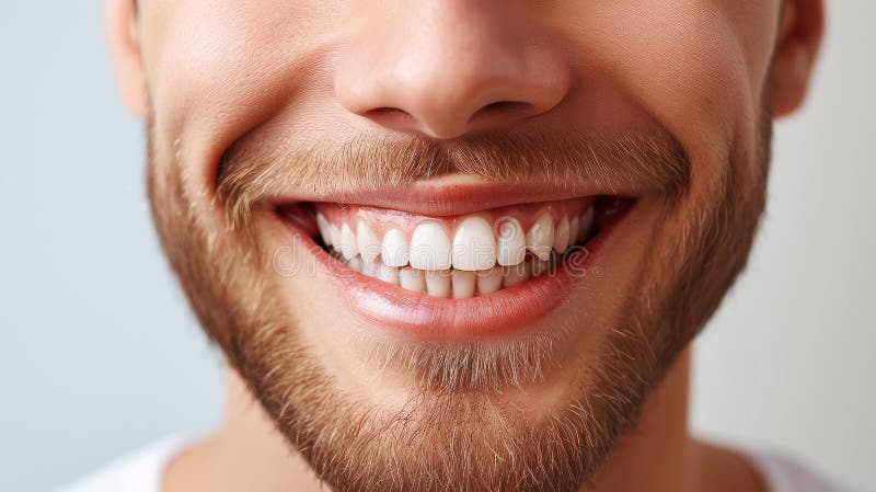 Close Up of Young Man with Perfect Teeth, Isolated on Grey Background ...