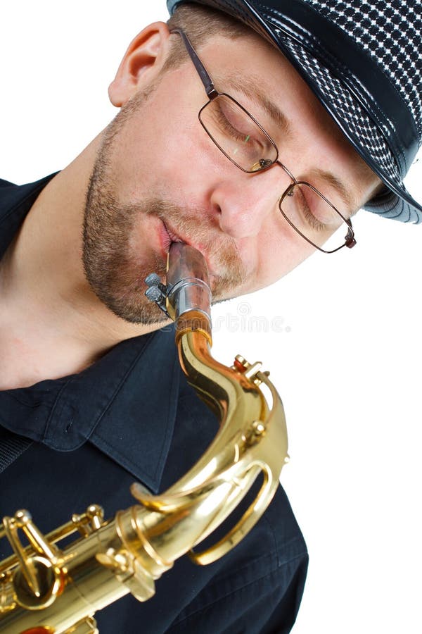 Young man with saxophone stock image. Image of player - 22327439
