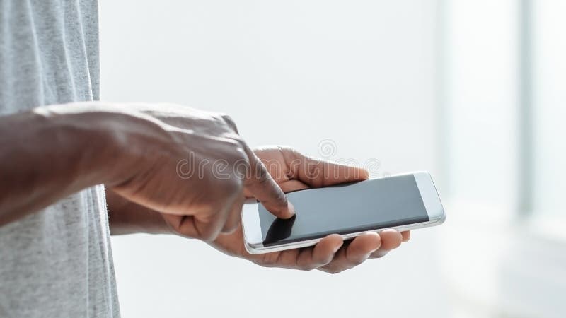 Close Up.young Man Tapping the Screen of His Phone Stock Photo - Image ...
