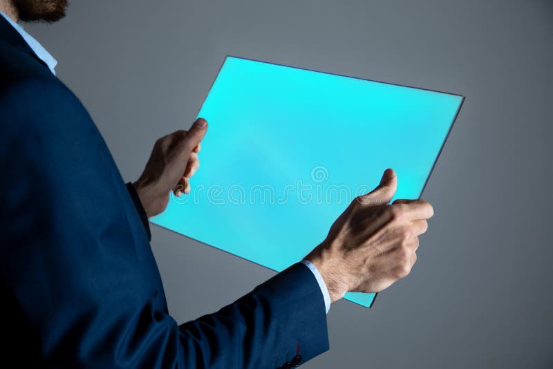 Close-up of a Young Man Using Futuristic Latest Innovative Technology ...