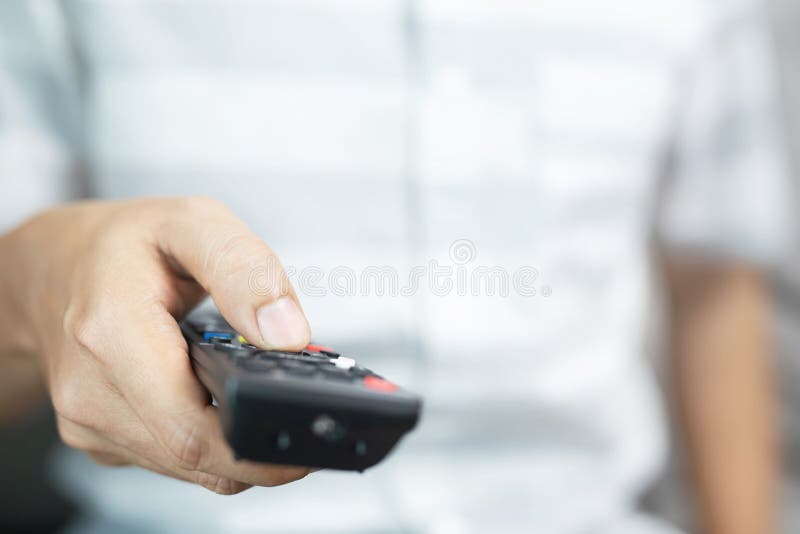 Close Up Young Man Using Television Remote Control Stock Photo - Image ...