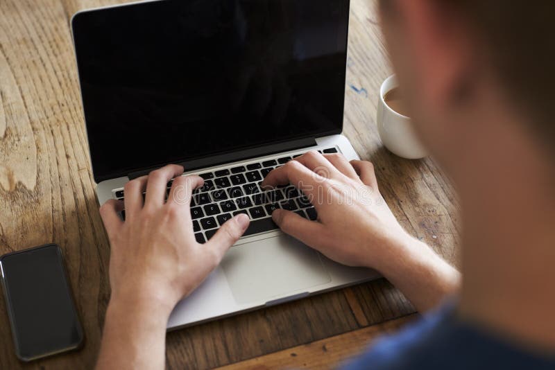 Close Up of Young Man Working on Laptop Computer Stock Image - Image of ...