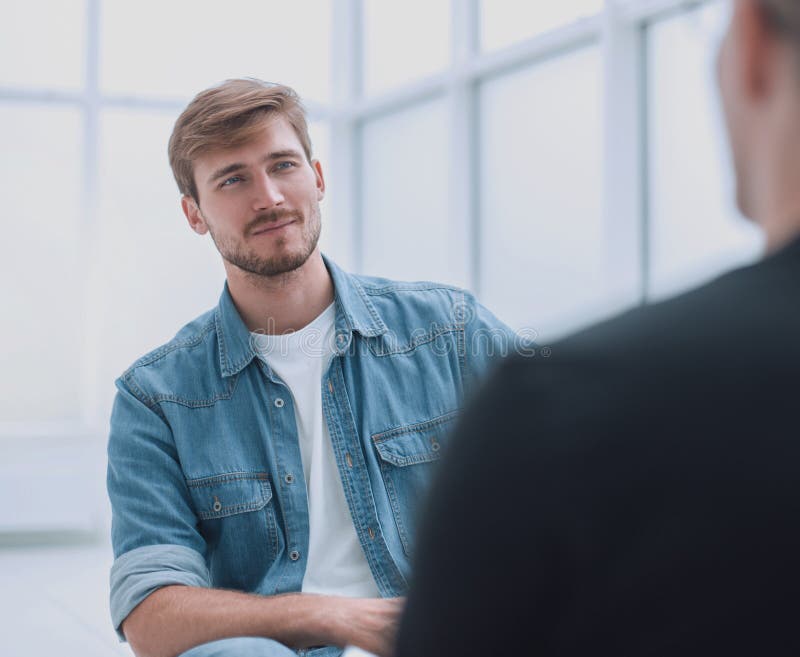 Young Man Interviews a Guest in the Studio. Stock Photo - Image of ...