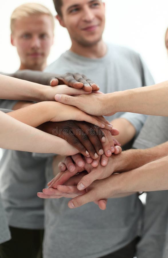 Close Up. Young People Making a Tower of Hands Stock Photo - Image of ...