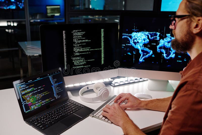 Close-up of Young Programmer or Software Developer Decoding Data Stock ...