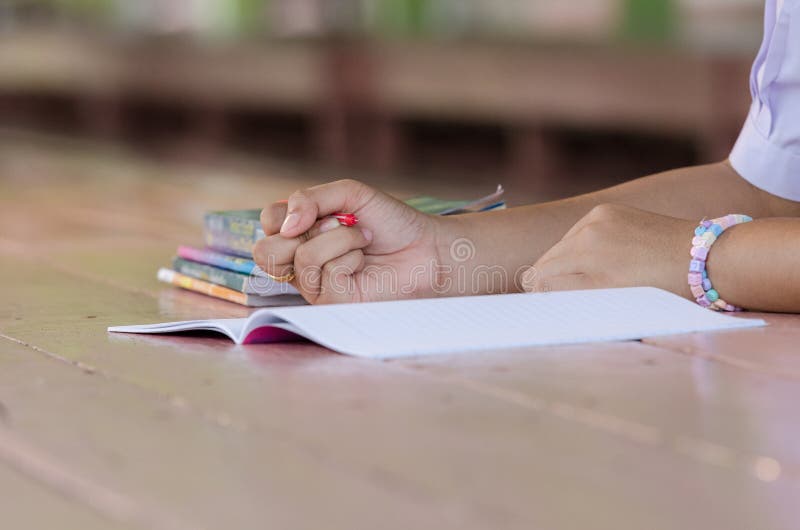 Close Up of Young Student Hands Writing on Notebook Stock Photo - Image ...