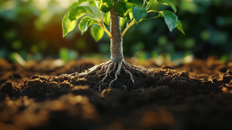 Close-up of a Young Tree S Roots Emerging from Soil Stock Illustration ...