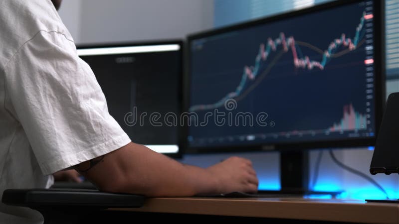 Close Up of Young Unrecognizable Man Working Using Computers Sitting ...