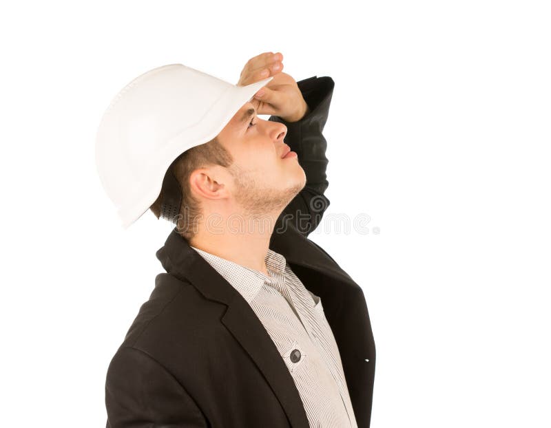 Close Up Young White Engineer Looking Up Stock Image - Image of ...
