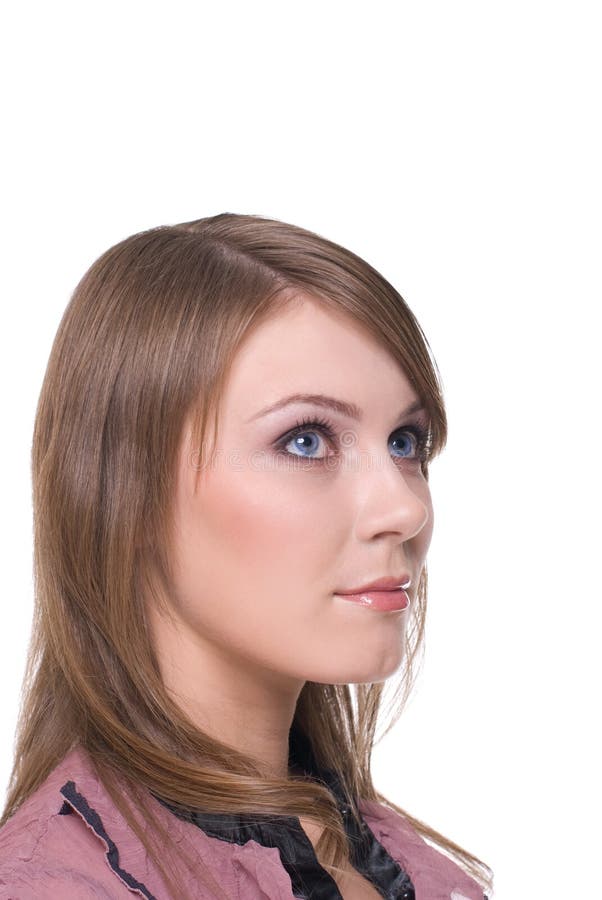 Close Up of Young Woman with Clear Makeup Stock Image - Image of blue ...