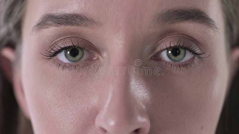The Close Up of Young Woman Face with Blinking Eyes Stock Image - Image ...