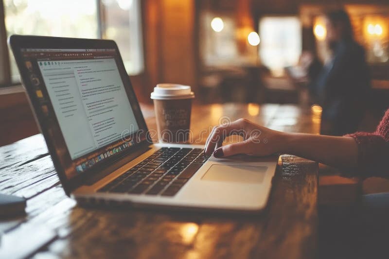 Close-Up of a Young Woman Focused on Her Laptop, Working Efficiently in ...