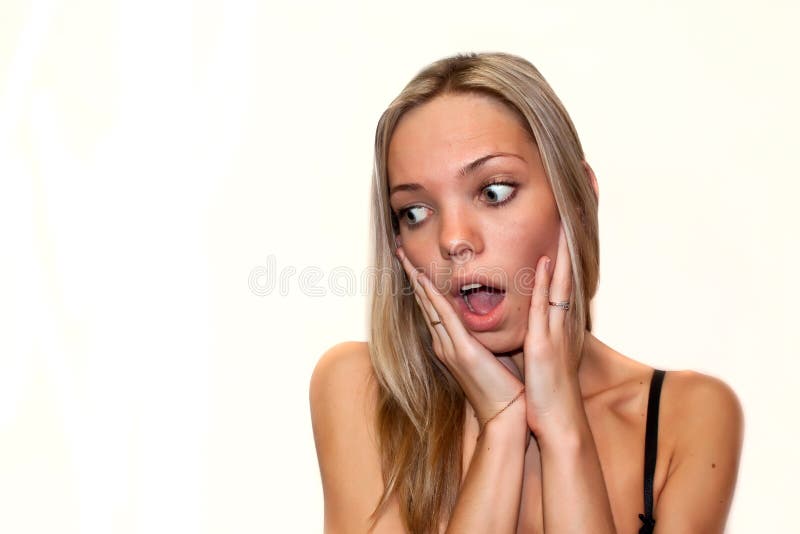 Close-up of a Young Woman Looking Surprised Stock Image - Image of ...