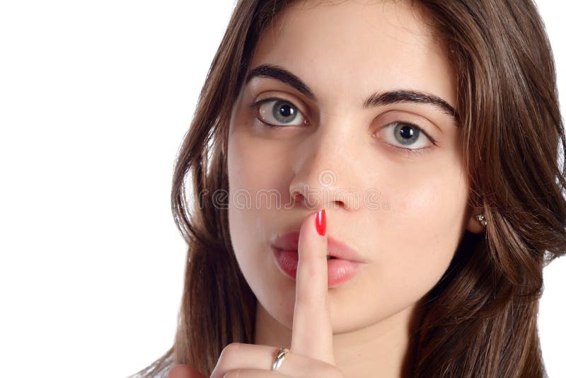 Close Up of Young Woman Making Silence Gesture. Stock Photo - Image of ...