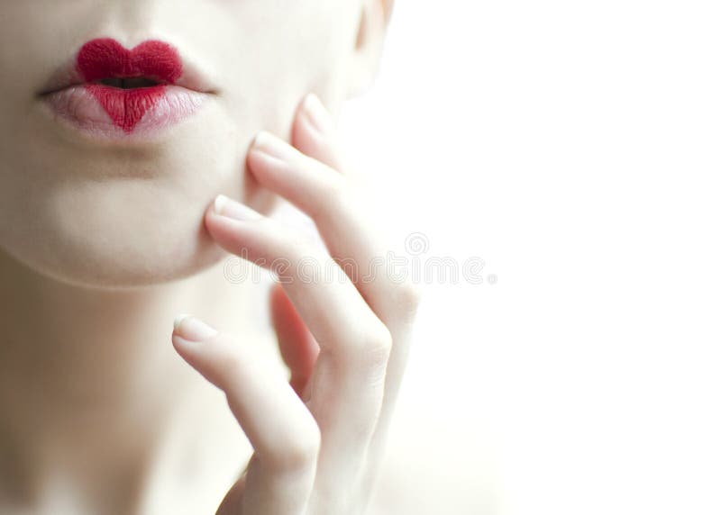 Close Up Of A Young Woman`s Hand Gently Touching Her Face And He Stock