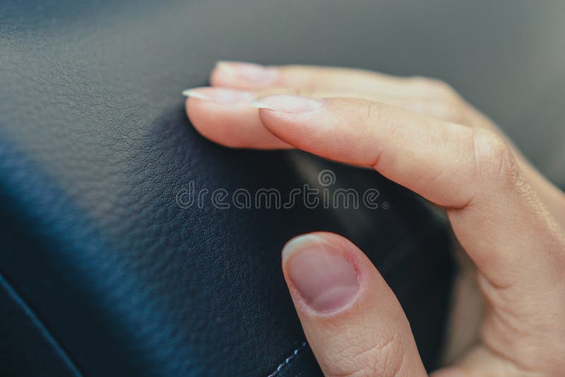 Close-up of Young Woman S Hand Touching Car Interior. Stock Photo ...