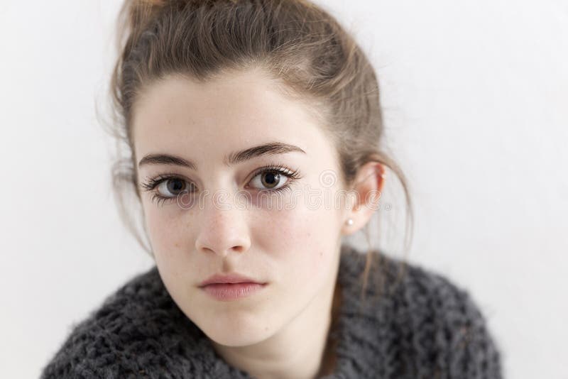 Close-up of Young Woman with Serious Face. Stock Image - Image of young ...