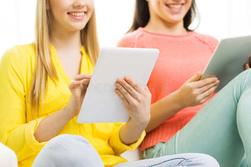 Close Up of Young Women with Tablet Pc at Home Stock Image - Image of ...