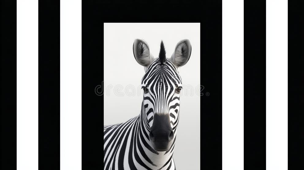 Zebra Portrait with Striking Black and White Stripes, Framed by ...