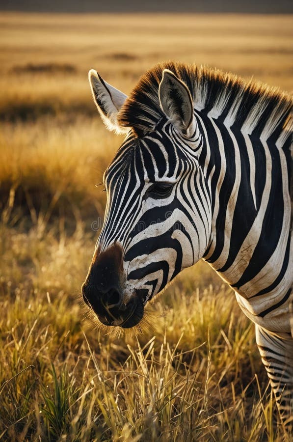 Striking Zebra Portrait in Golden Hour Savanna Grassland Stock ...