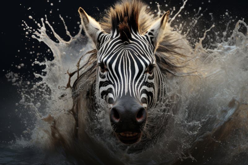 Close-up of Zebra Looking at Camera among Splashing Water and Mud Stock ...